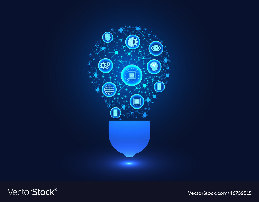 Artificial intelligence in the light bulb refers Vector Image