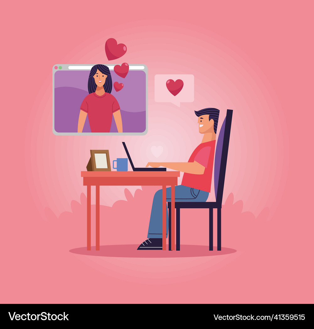 Distance love relationship and laptop Royalty Free Vector
