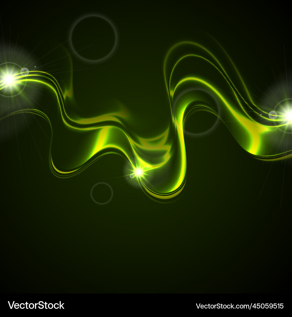 Glowing green neon waves on black background Vector Image