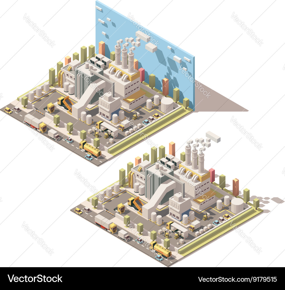 Isometric factory building with smoking Royalty Free Vector