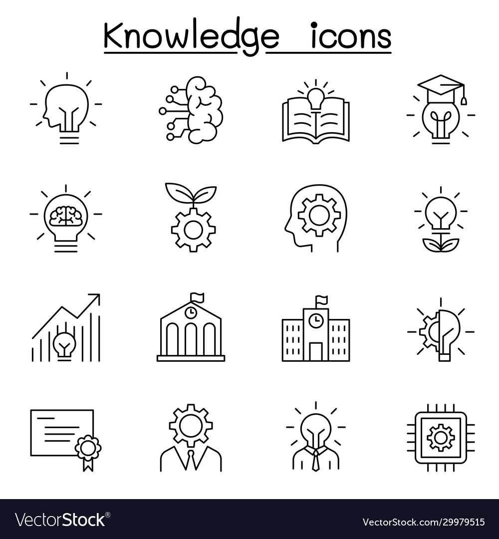 Knowledge icons set in thin line style Royalty Free Vector