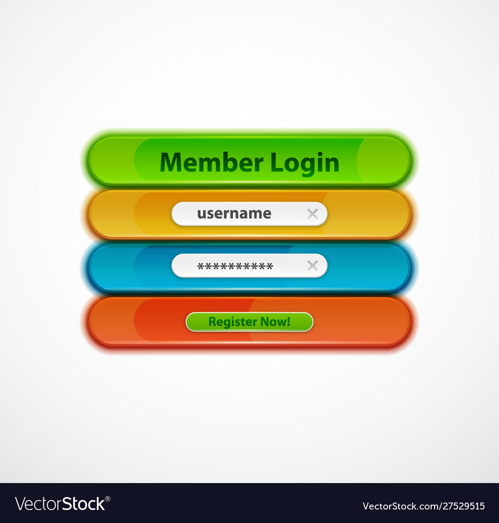 Login menu web interface template with buttons and