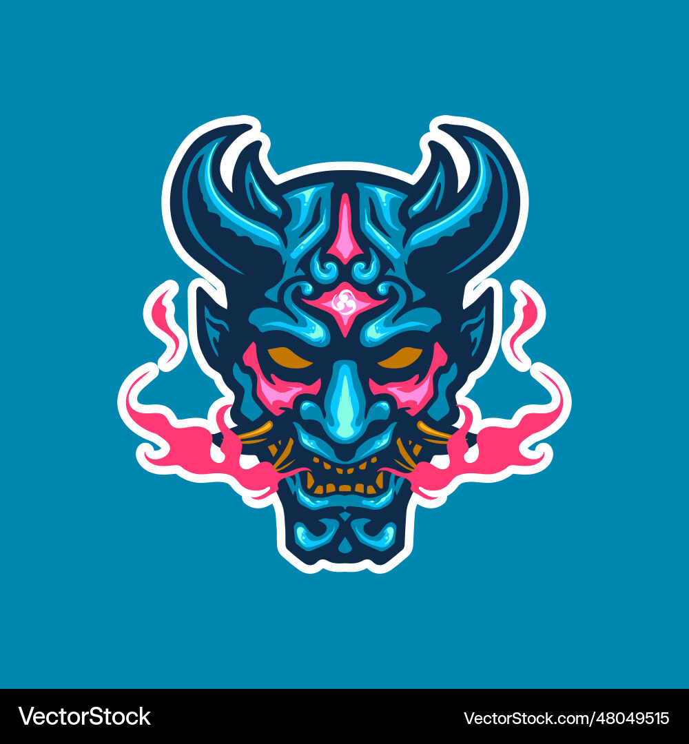 Oni demon mask of samurai Royalty Free Vector Image