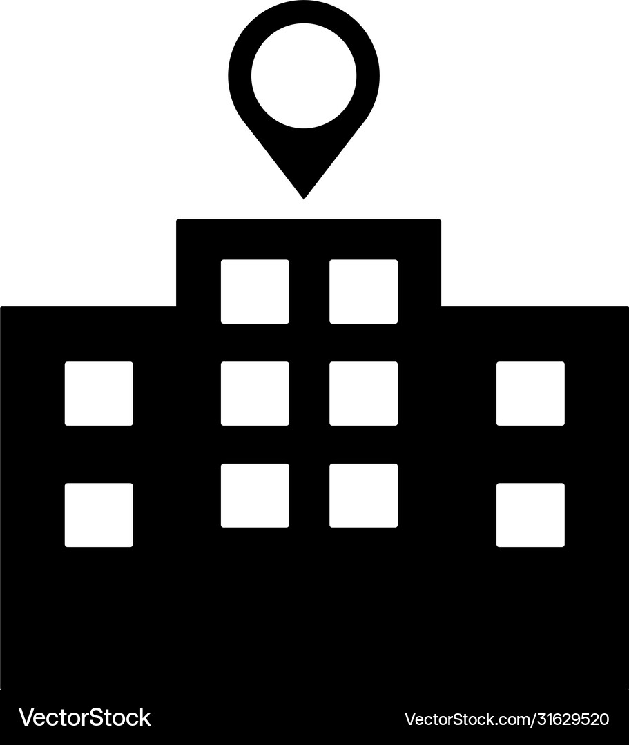 Building facade with pin location silhouette style