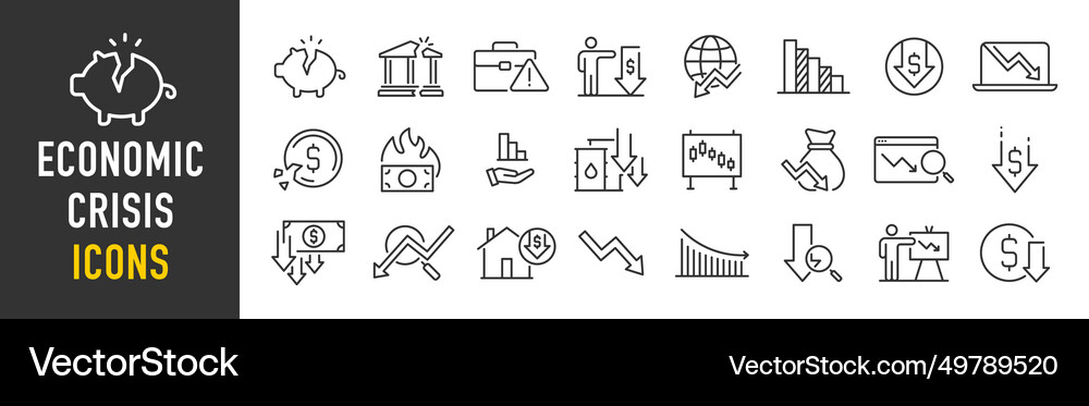 Economic crisis web icon set in line style Vector Image
