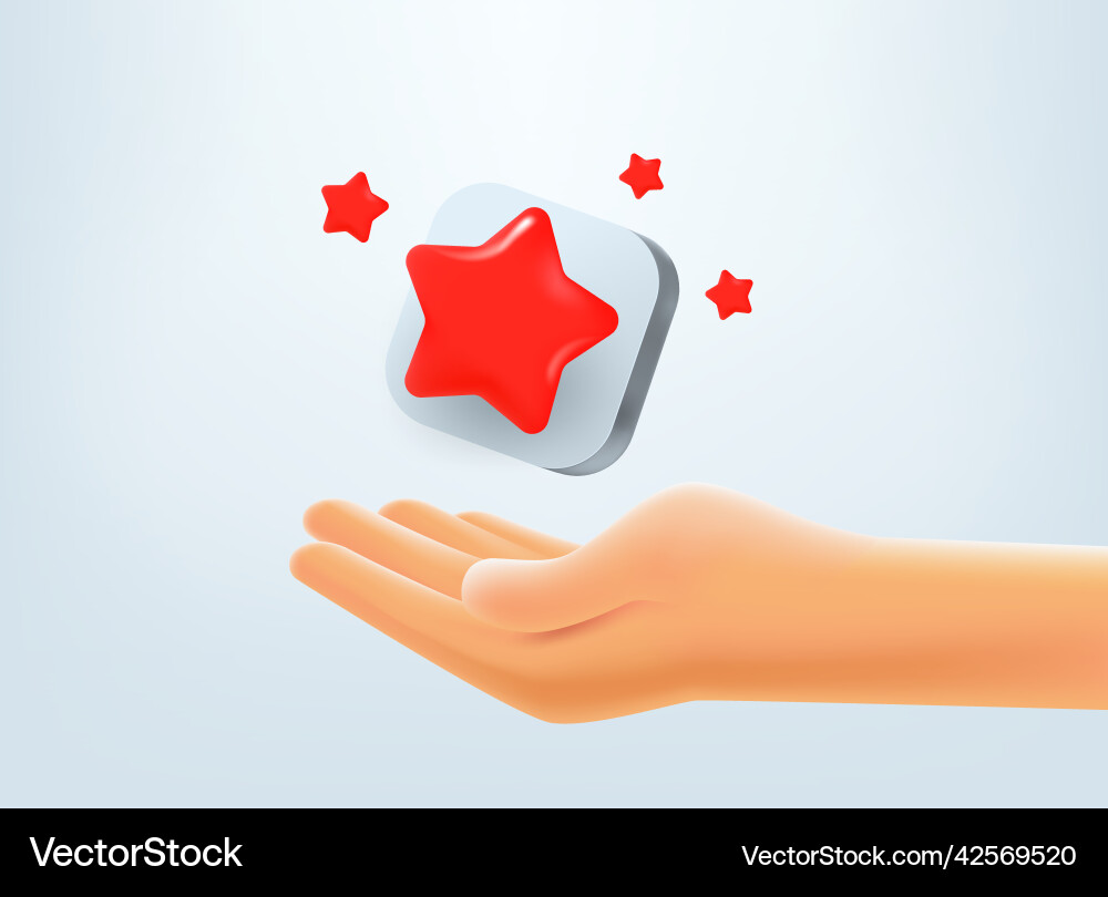 Hand with star rating review button 3d mobile Vector Image