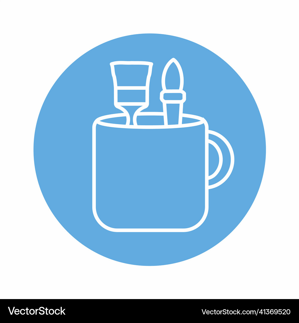 Icon of mug with design tools - blue monochrome Vector Image