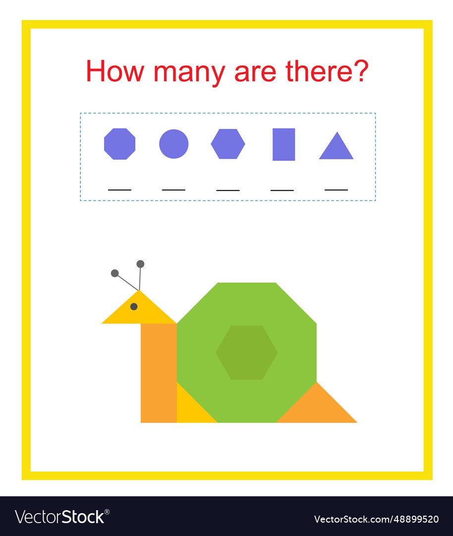 Math activity for kids how many geometric shapes Vector Image