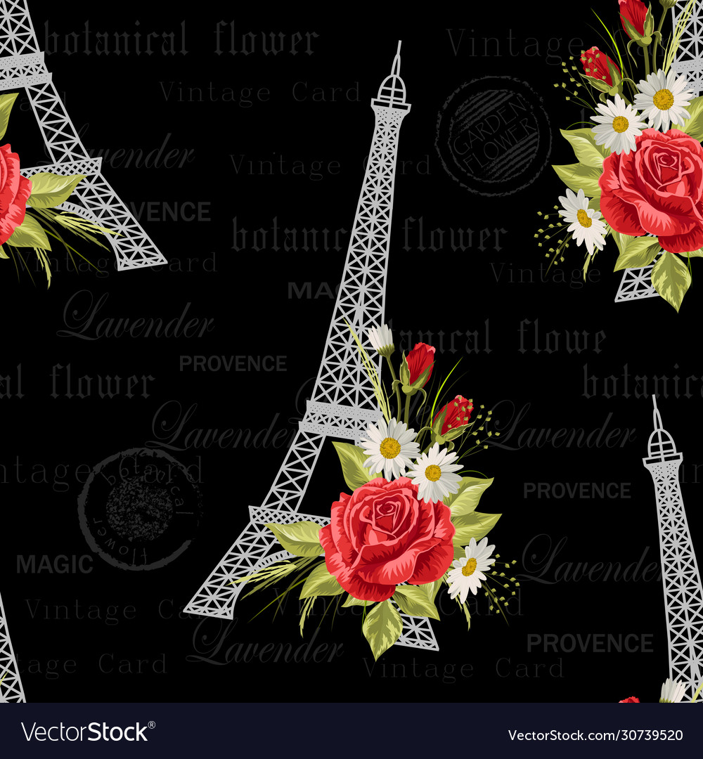 Seamless floral pattern with eiffel towers on Vector Image