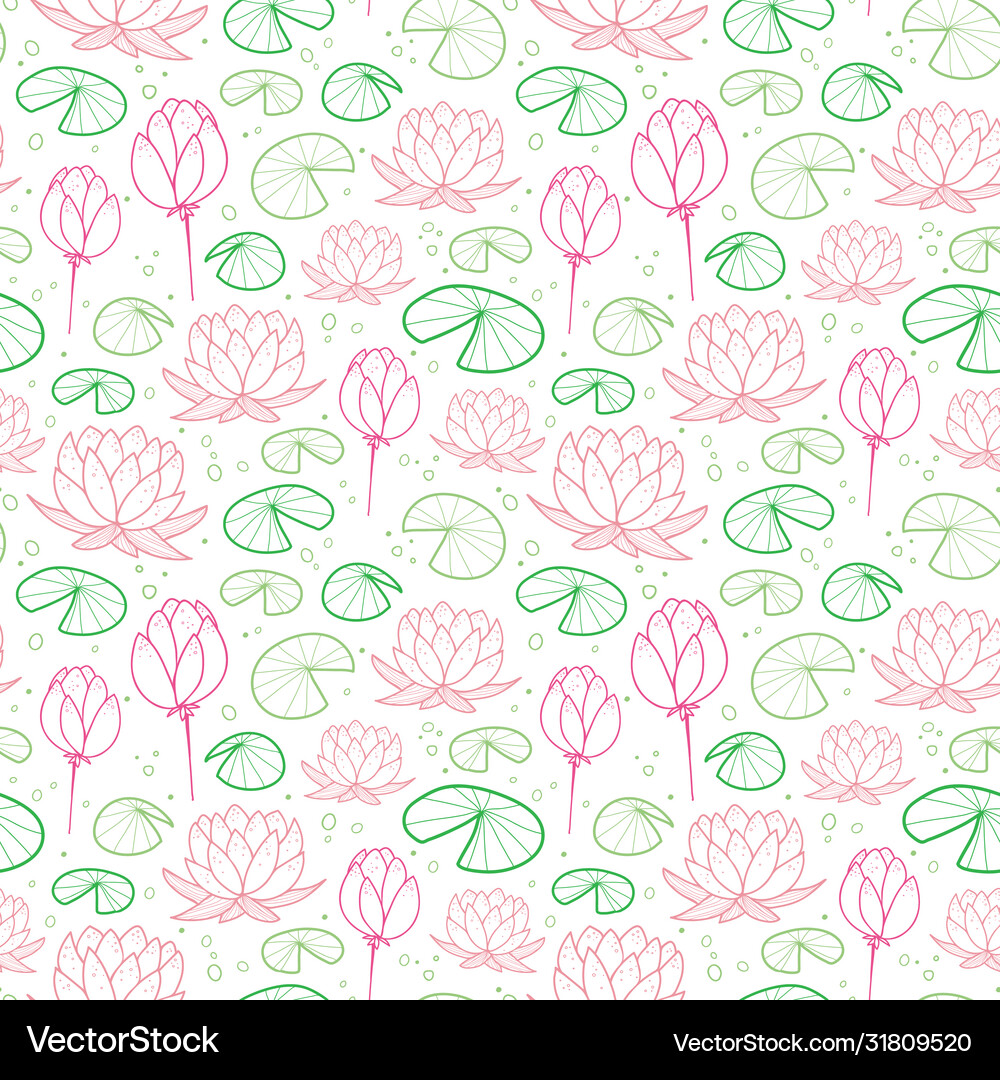 Seamless pattern with water lily in green Vector Image