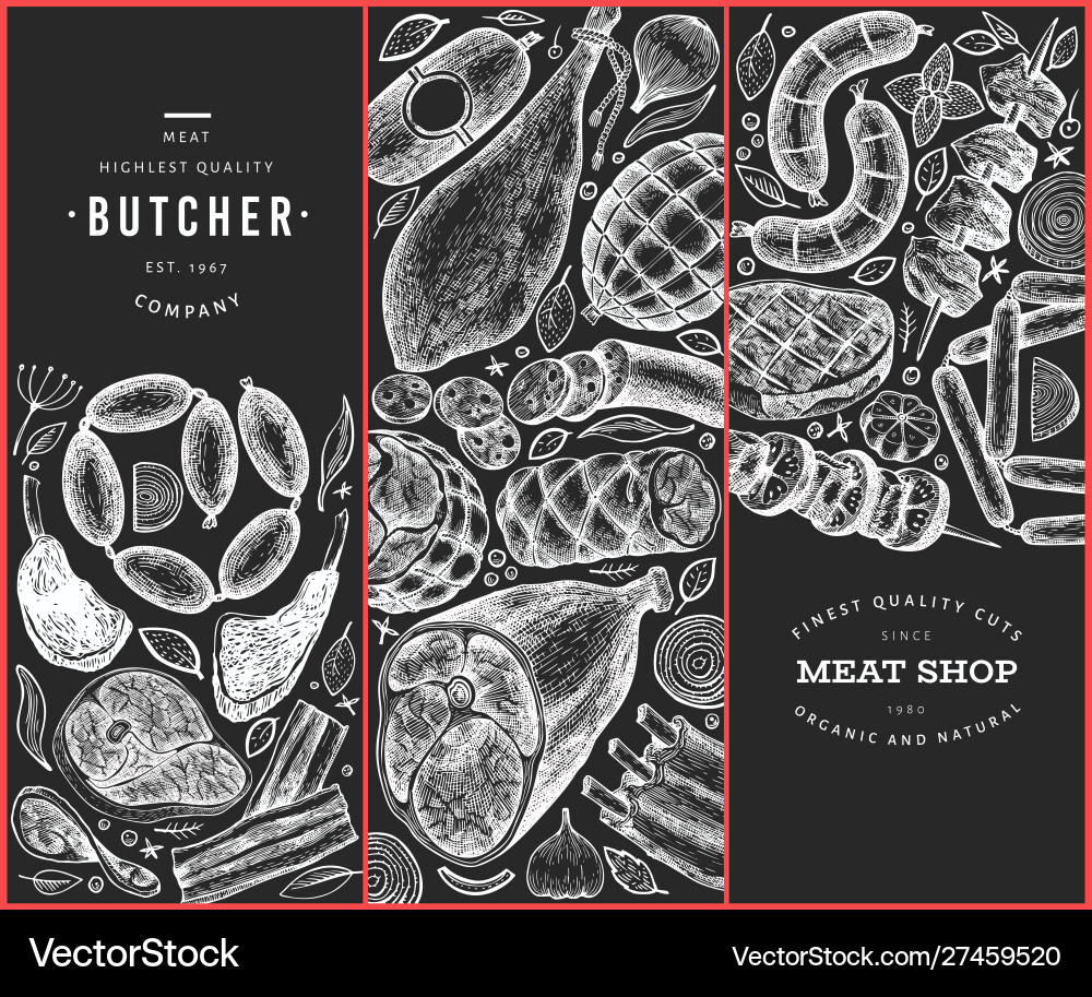 Set three meat products design templates hand Vector Image