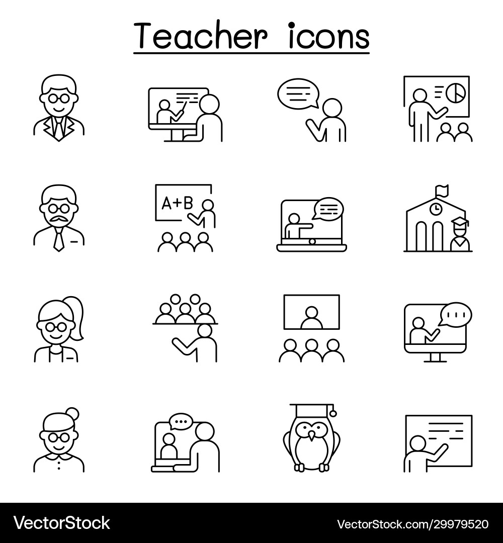 Teacher icons set in thin line style Royalty Free Vector