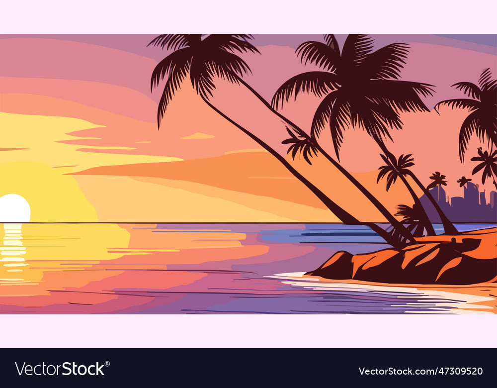 Tropical beach with palm trees and sea background Vector Image