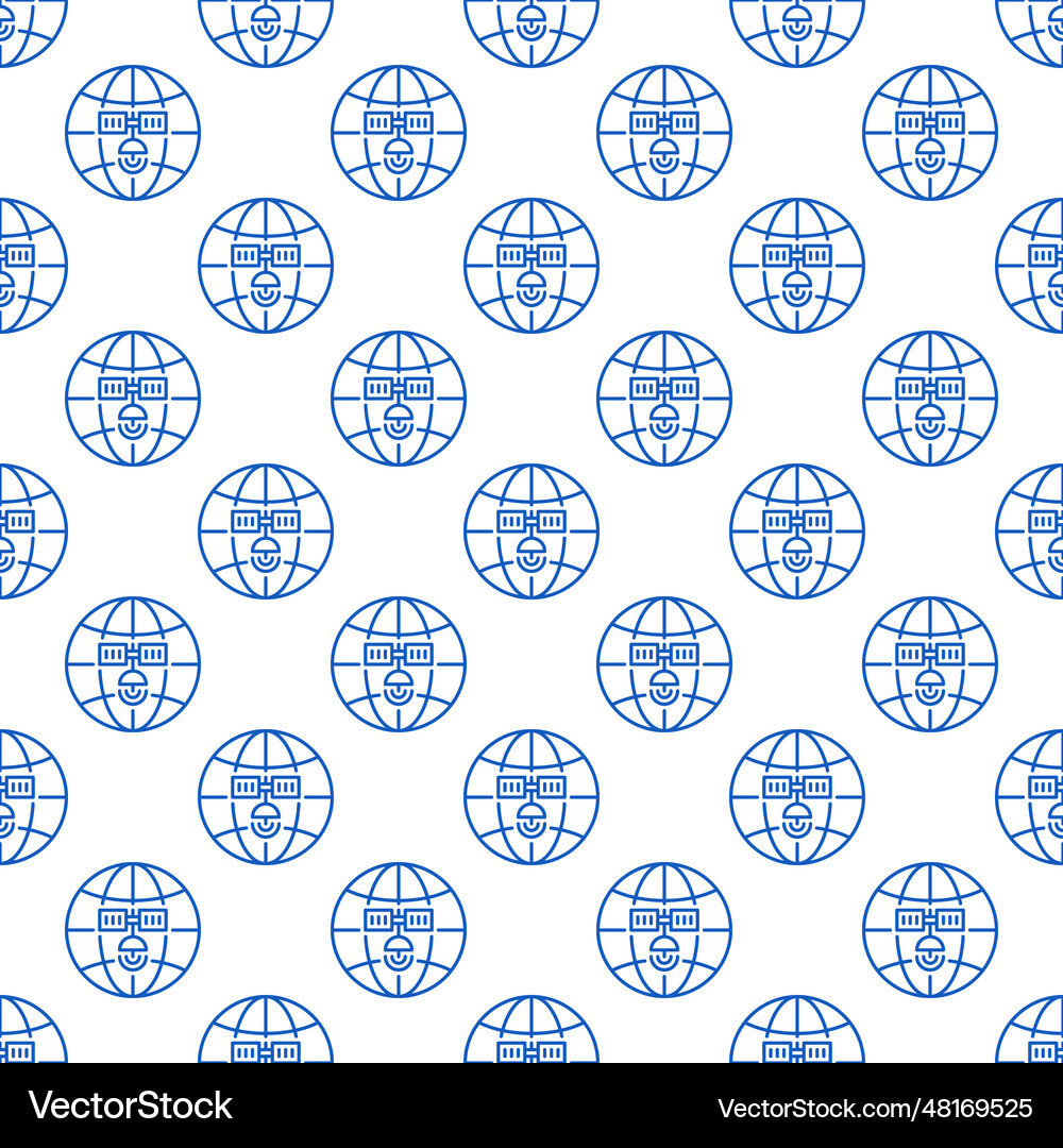 Earth globe and satellite concept line blue Vector Image