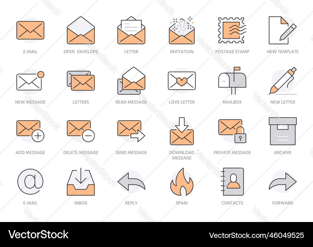 Email line icons set letter spam mail open Vector Image