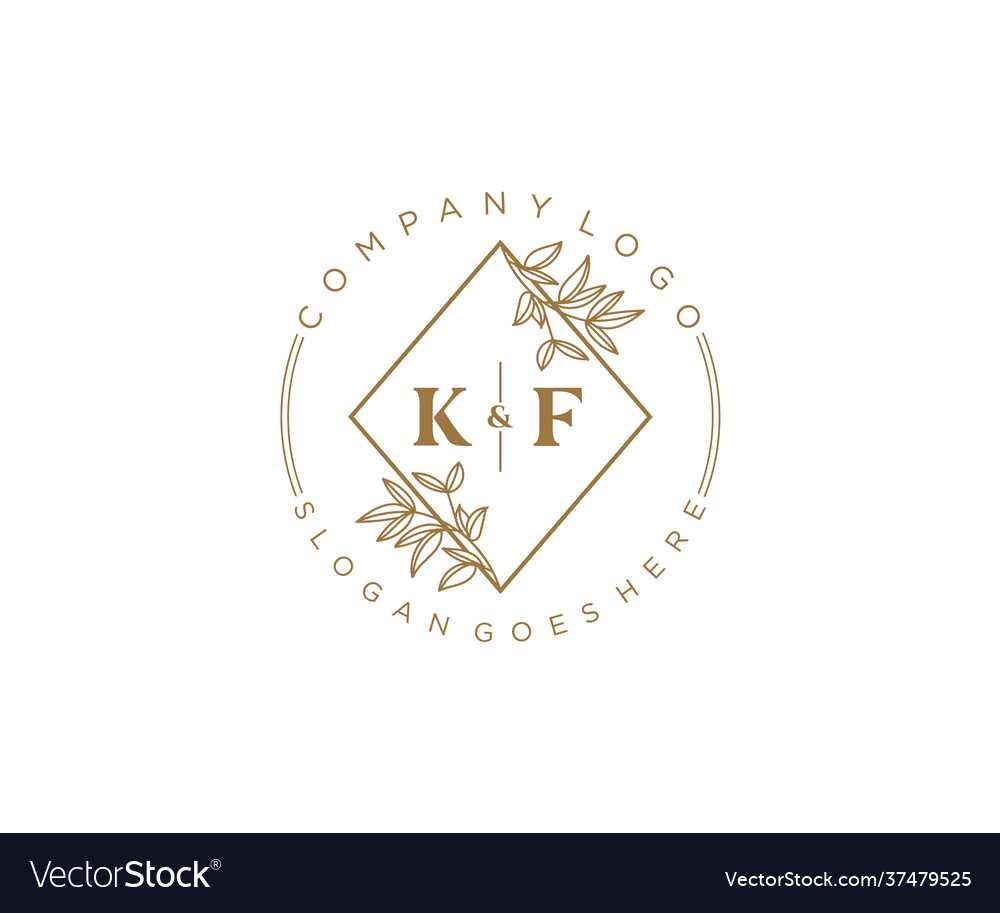Initial kf letters beautiful floral feminine Vector Image