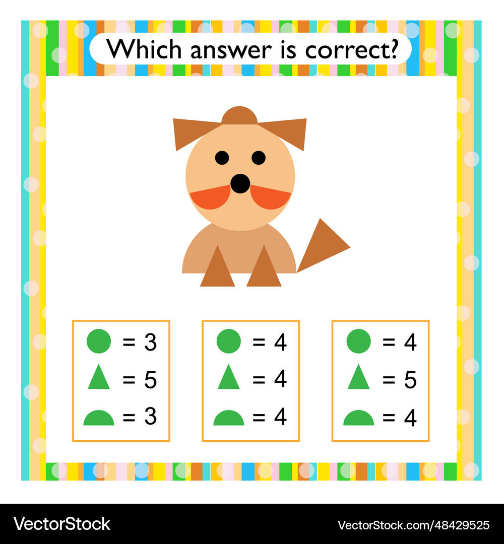 Math activity for kids find the correct answer Vector Image