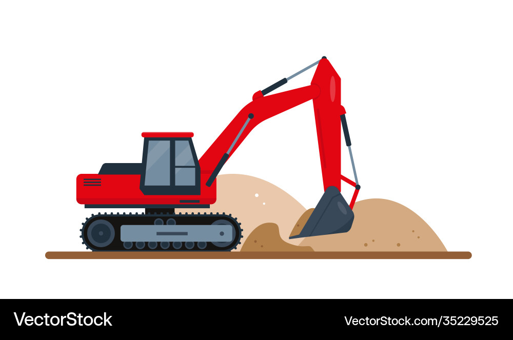 Red excavator digs soil construction machinery Vector Image