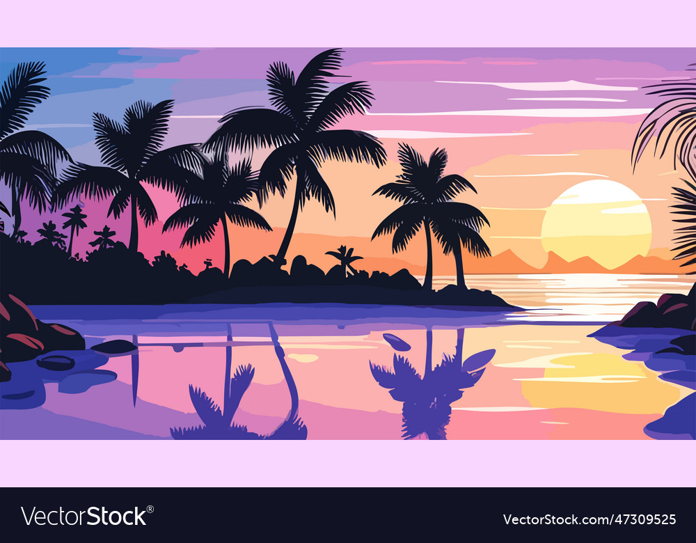 Tropical beach with palm trees and sea background Vector Image