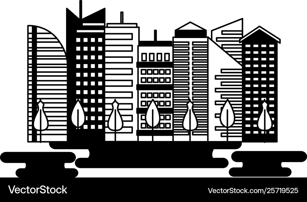 Urban city downtown trees Royalty Free Vector Image