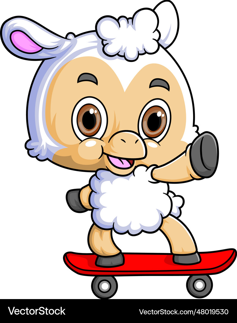 Cartoon little sheep playing skateboard Royalty Free Vector