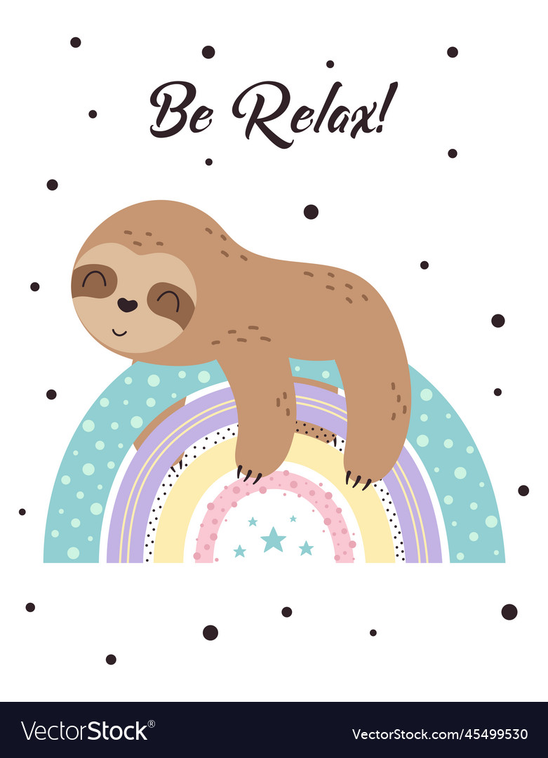 Cute sloth on rainbow Royalty Free Vector Image