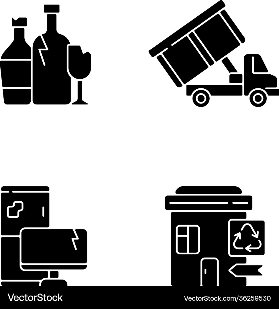 Garbage management black glyph icons set on white Vector Image