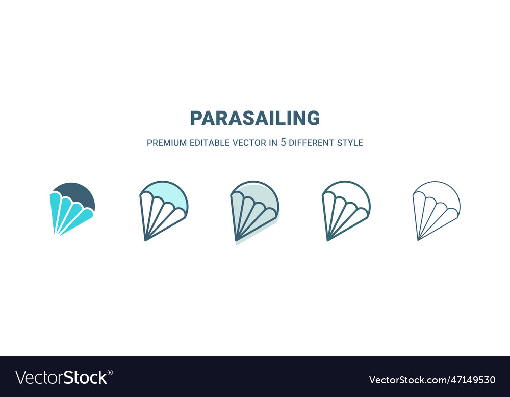 Parasailing icon in 5 different style outline Vector Image
