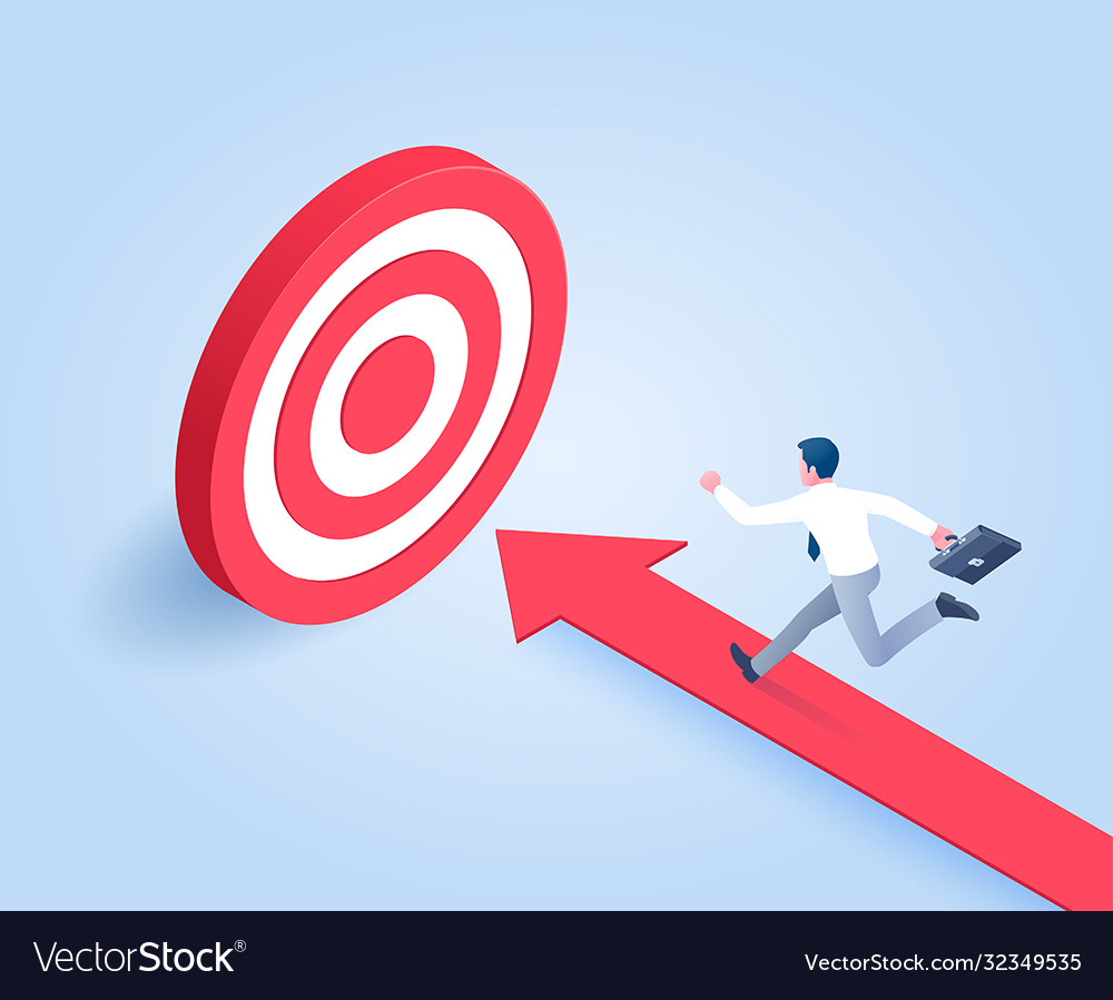 Businessman run on red arrow to target Royalty Free Vector Businessman run on red arrow to target Royalty Free Vector