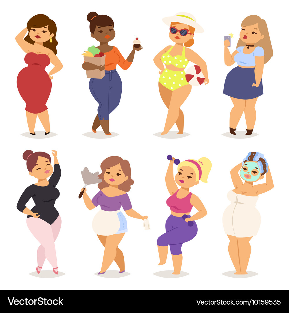 Fat Girl Set - Diverse Body Types Royalty Free Vector Image