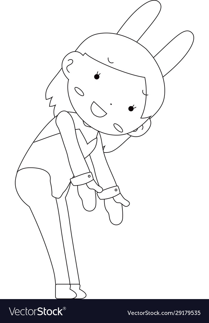 Outline cute pose bunny girl Royalty Free Vector Image