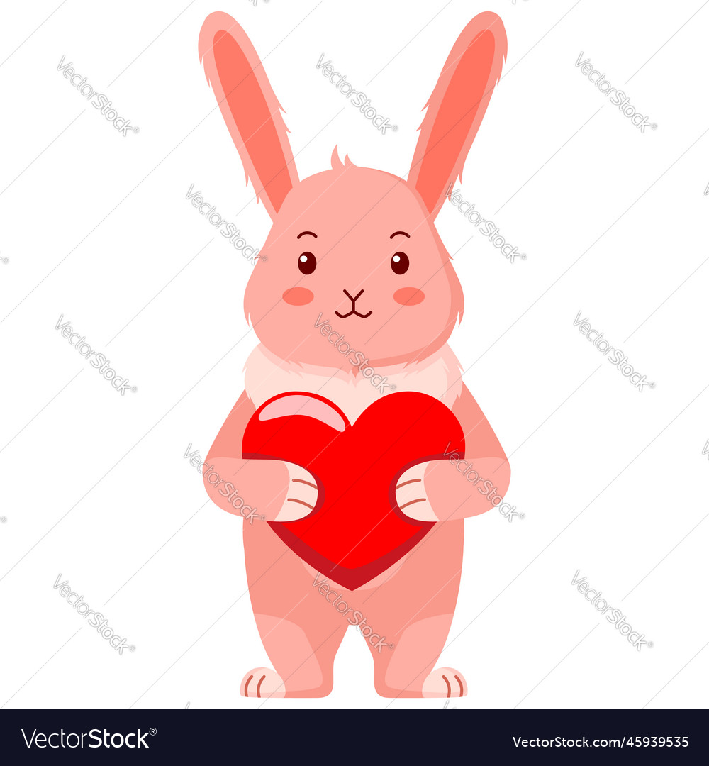 Rabbit holding a red heart valentines day Vector Image
