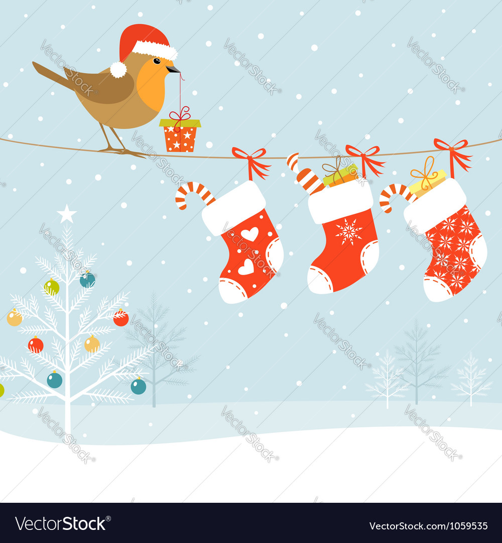 Robin present Royalty Free Vector Image - VectorStock