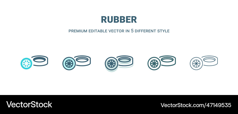 Rubber icon in 5 different style outline filled Vector Image