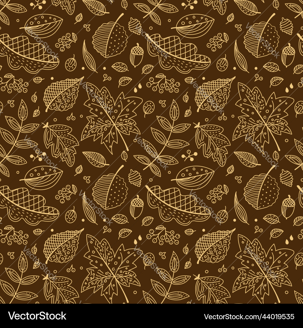 Seamless pattern with outline leaves autumn brown Vector Image