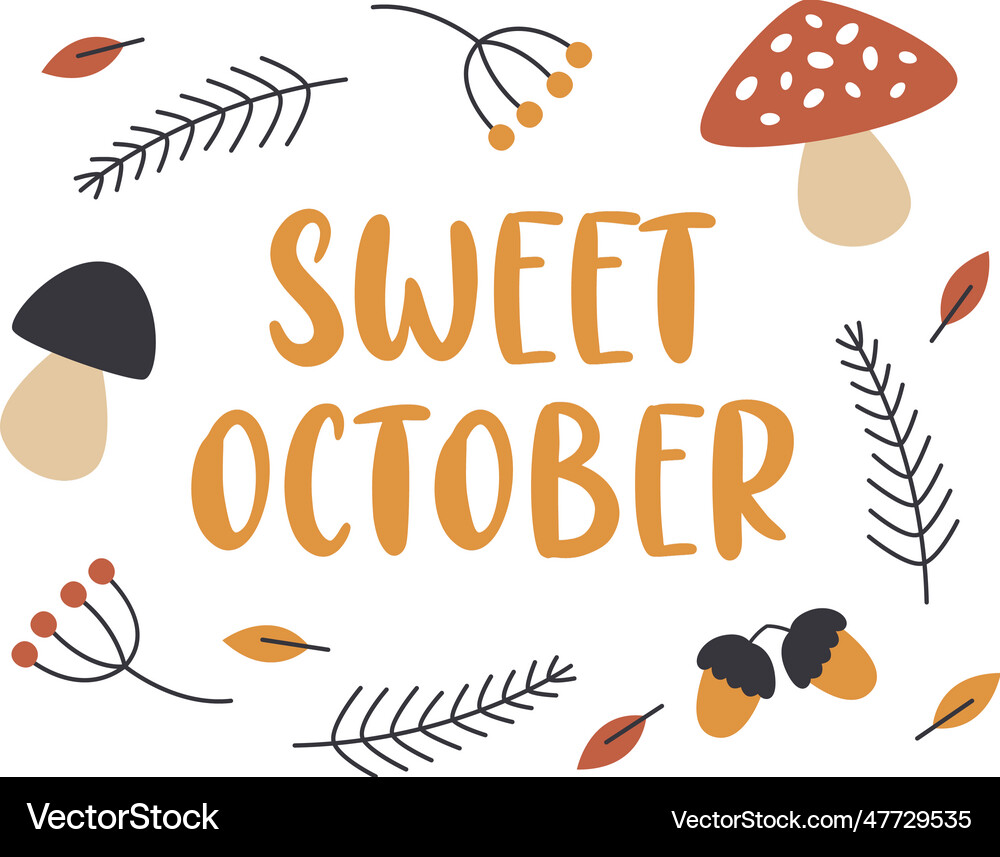 Sweet october lettering badge Royalty Free Vector Image