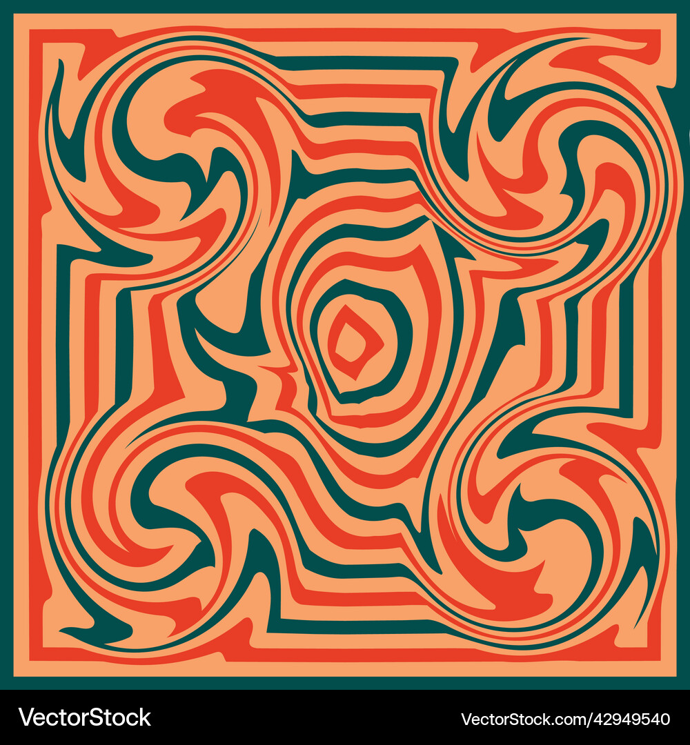 1970 wavy swirl seamless pattern in orange Vector Image