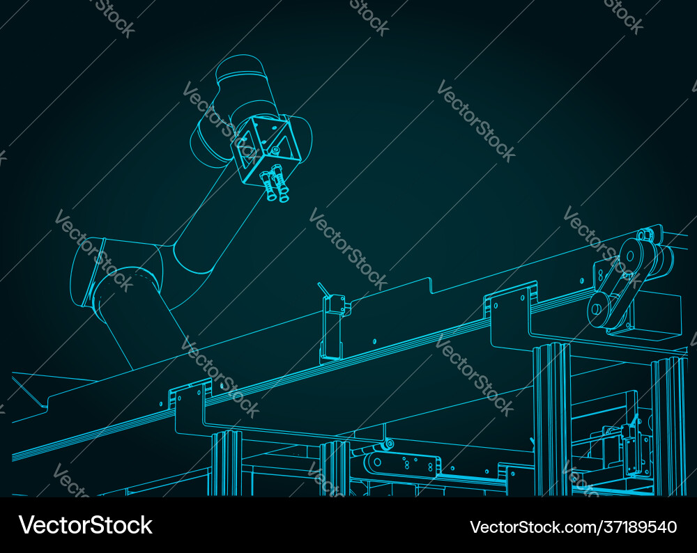 Automated factory line blueprint Royalty Free Vector Image