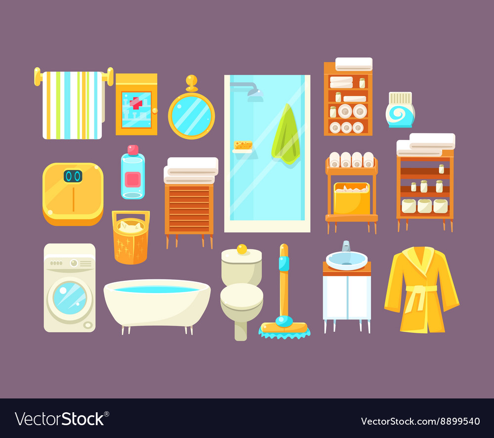 Bathroom interior elements set Royalty Free Vector Image