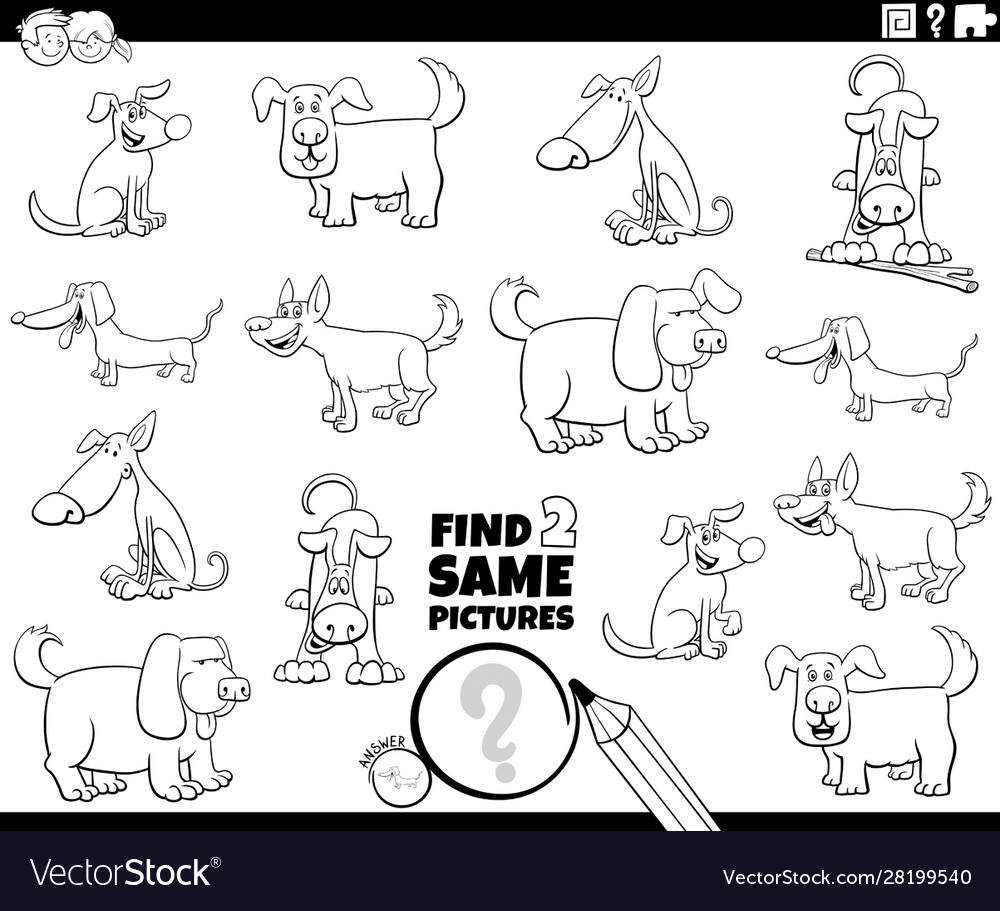 Find two same dogs game color book Royalty Free Vector Image