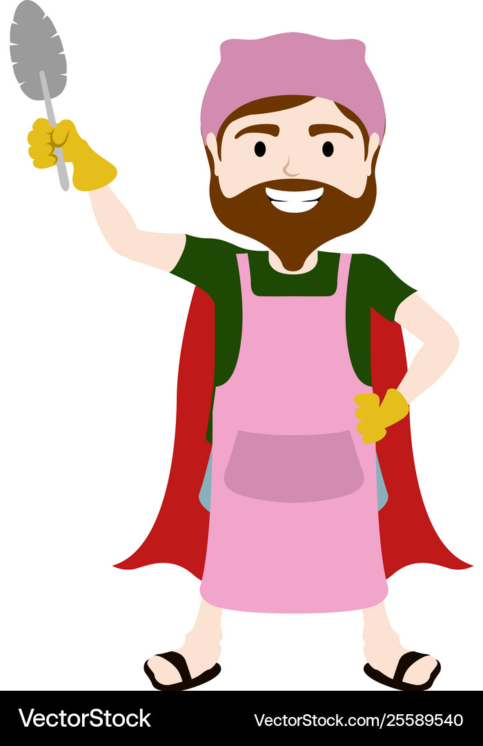 Isolated character super dad cleaner with a mop Vector Image
