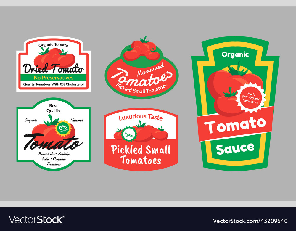 Organic tomato package label set farm Royalty Free Vector