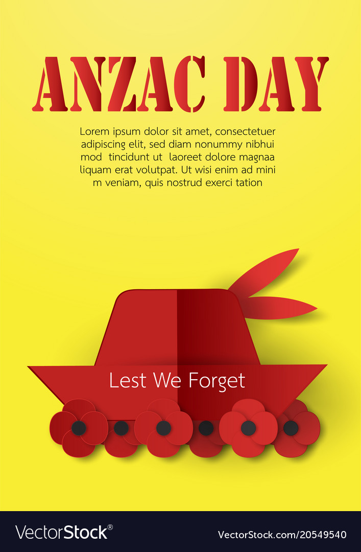 Poster design with flower and hat for anzac day Vector Image