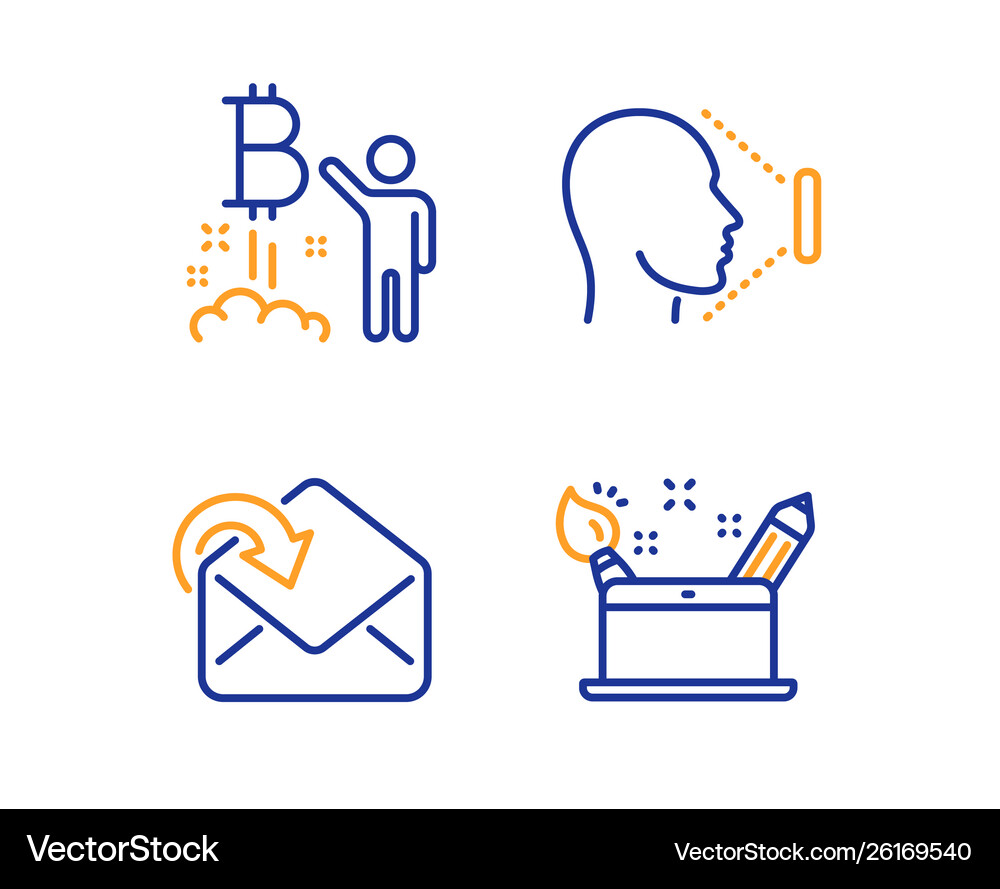 Receive mail bitcoin project and face id icons Vector Image