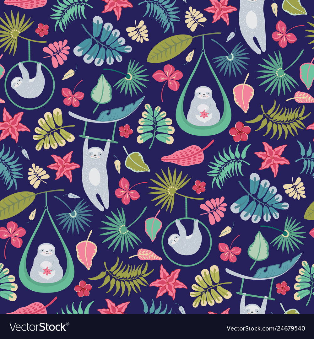 Seamless repeat pattern circus sloths Royalty Free Vector