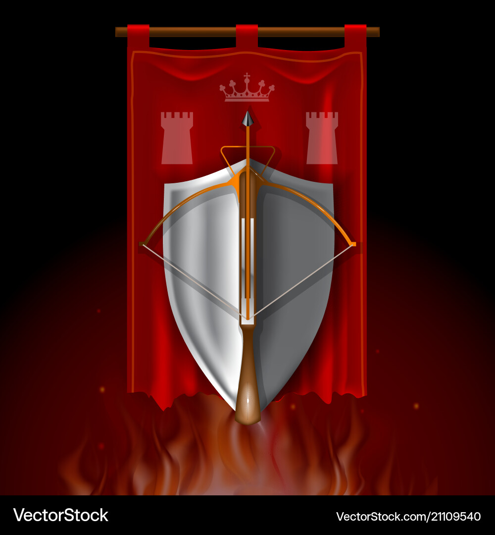 Vintage logo with medieval crossbow and shield Vector Image