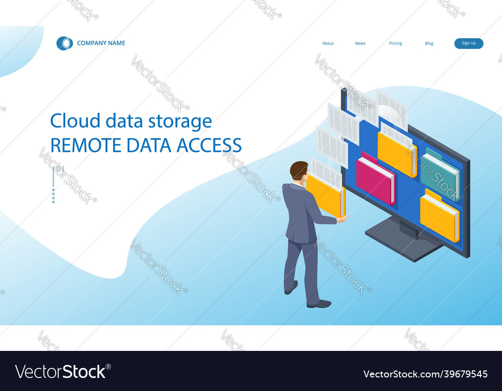 Isometric cloud data storage remote data access Vector Image
