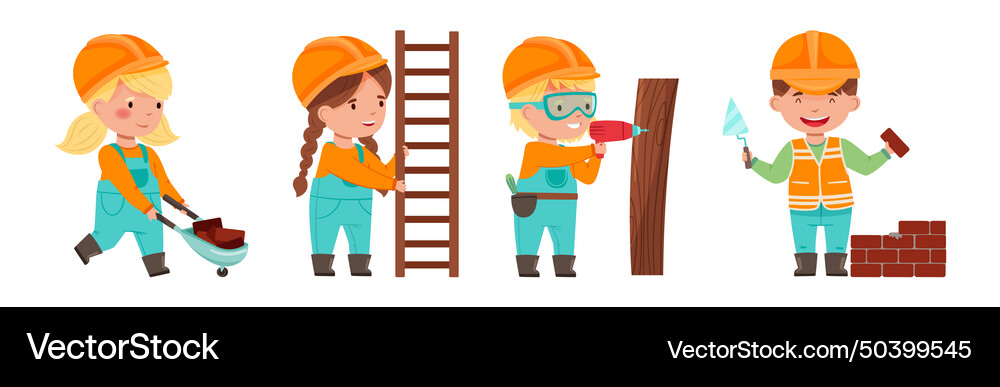 Kids builder character wearing uniform and hardhat