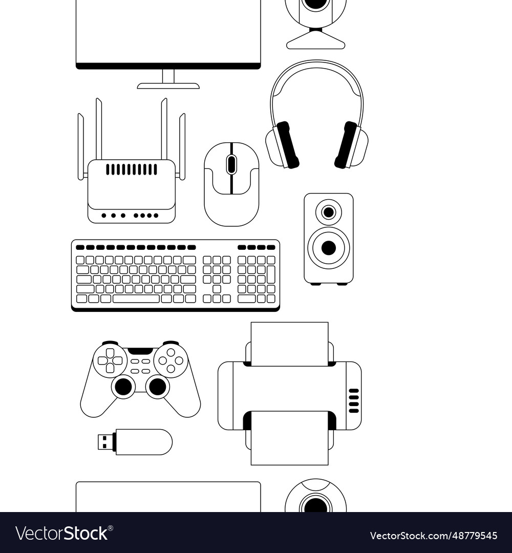 Pattern with computer equipment gaming technology Vector Image