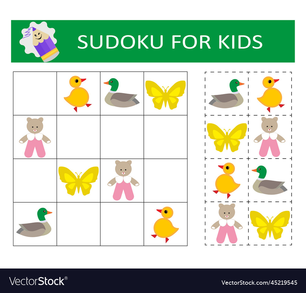 Sudoku for kids logical thinking training Vector Image